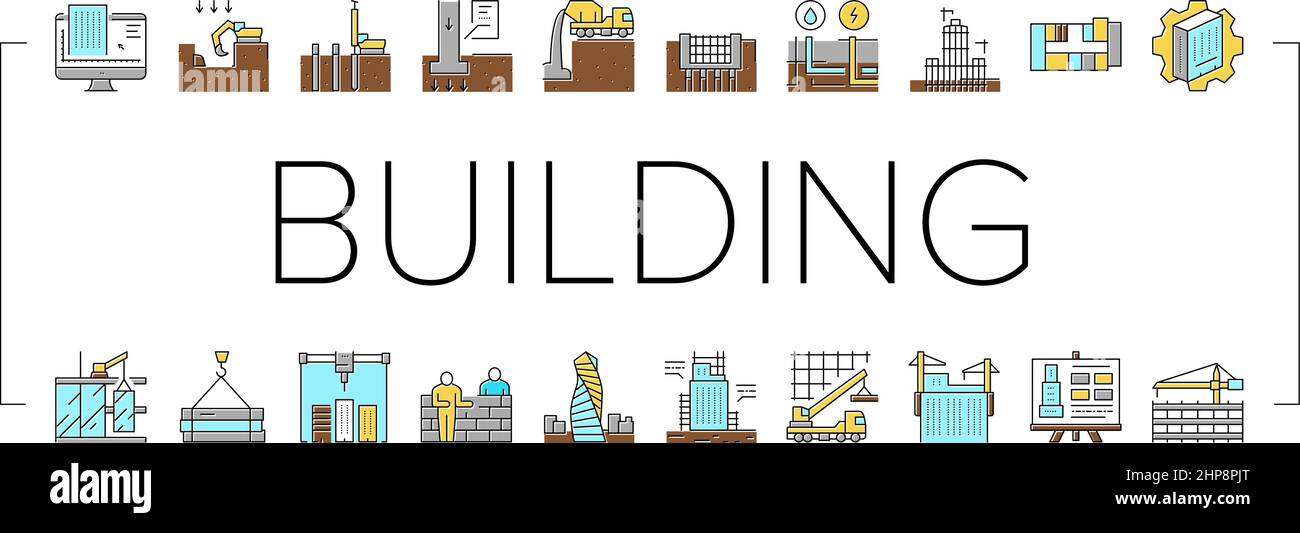 Building Construction Collection Icons Set Vector Stock Vector Image ...