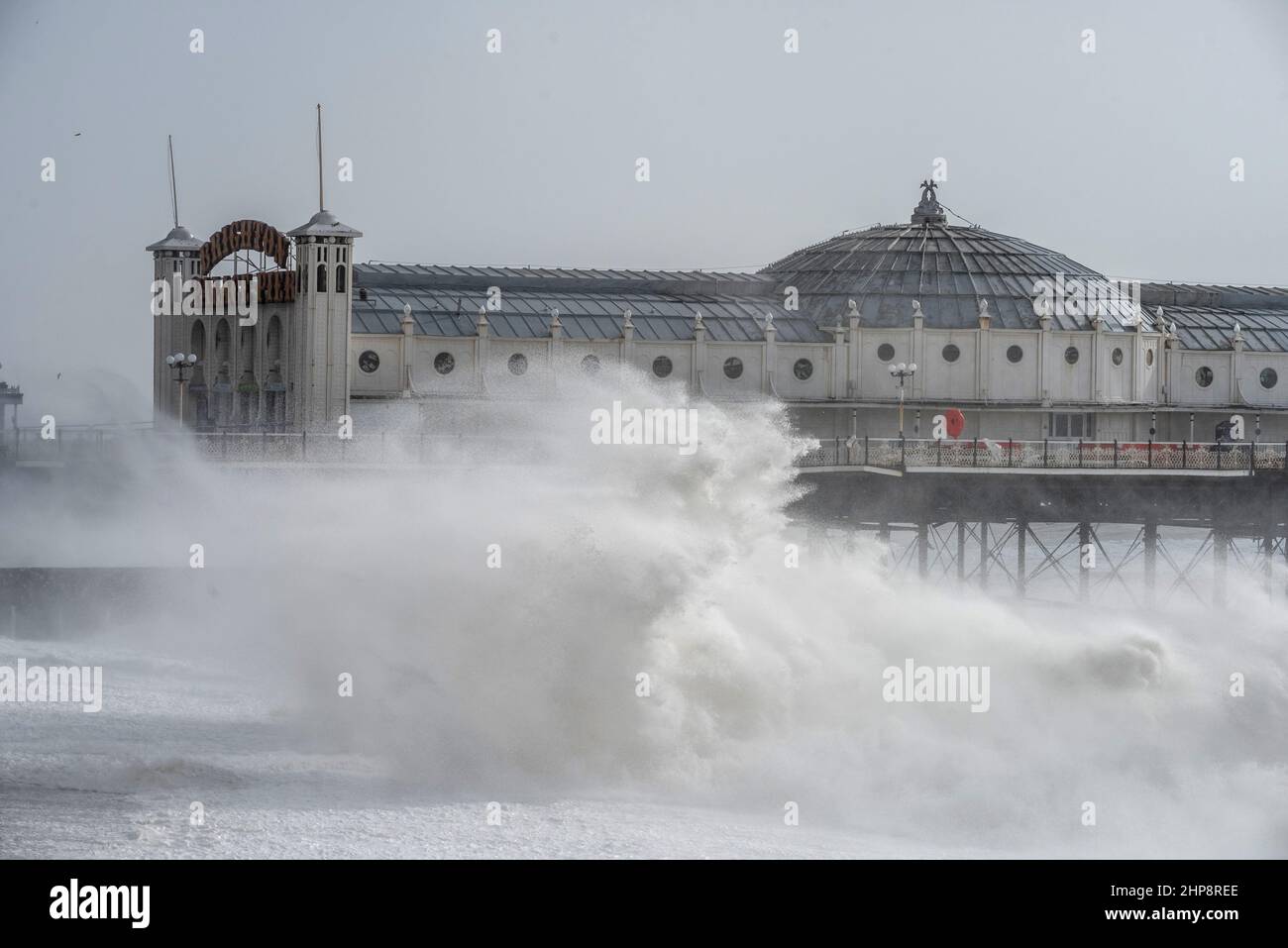 Brighton, February 18th 2022: Storm Eunice hitting the beach at ...
