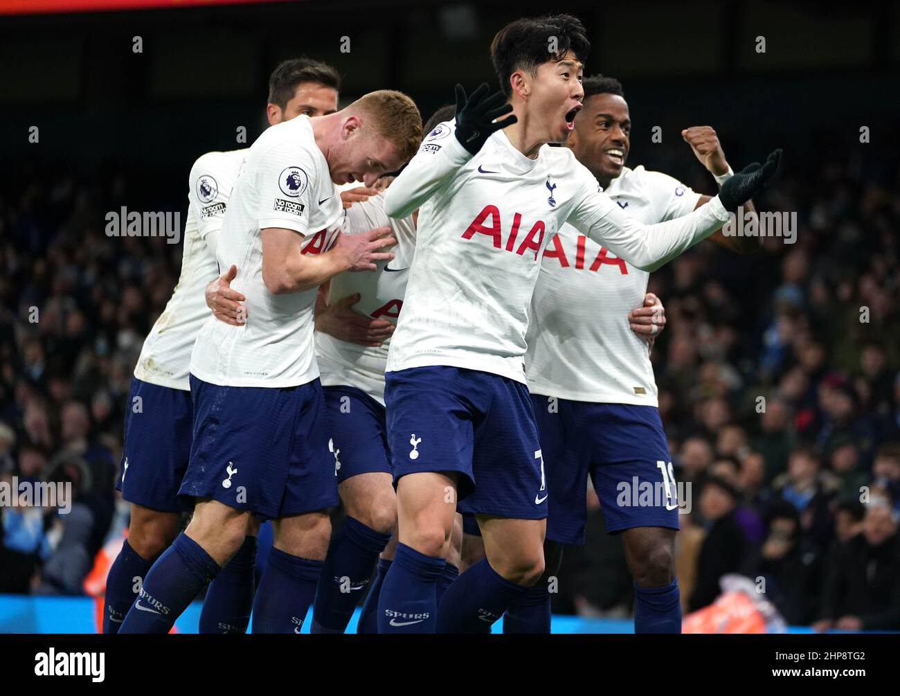 Tottenham Hotspur's Son Heung-min (second right) celebrates Harry Kane ...