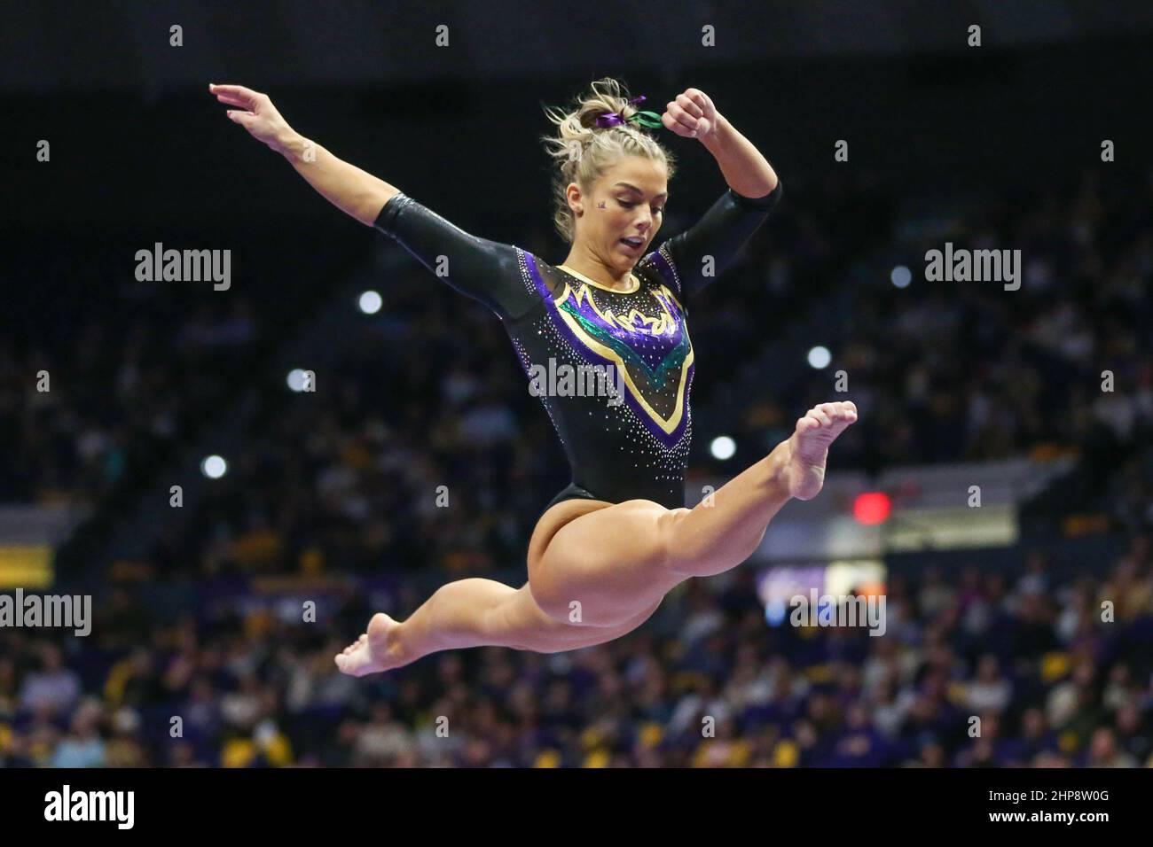 February 18, 2022: LSU's Bridget Dean leaps off the balance beam during ...