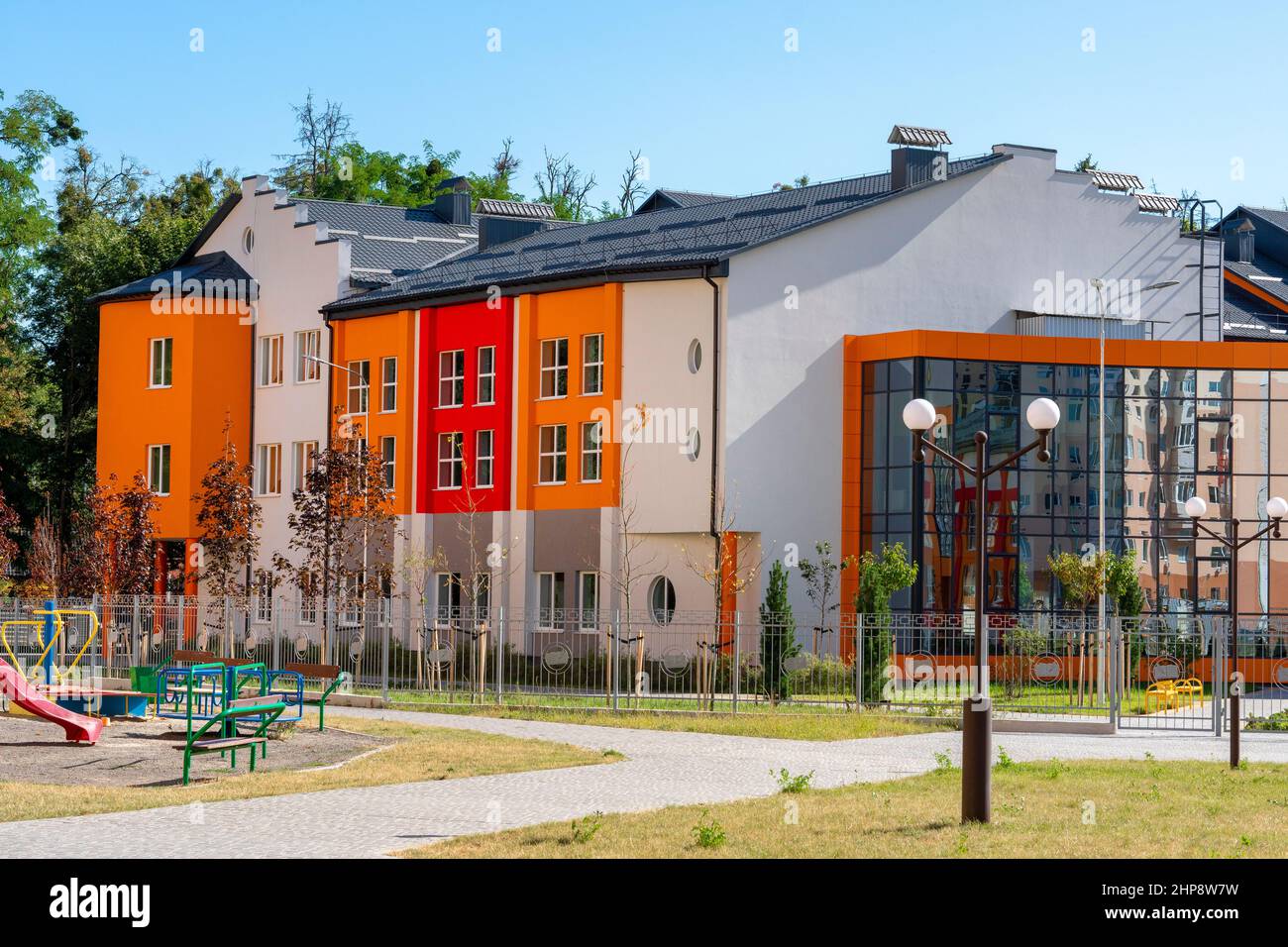 modern school house. modern building exterior. facade of a modern ...