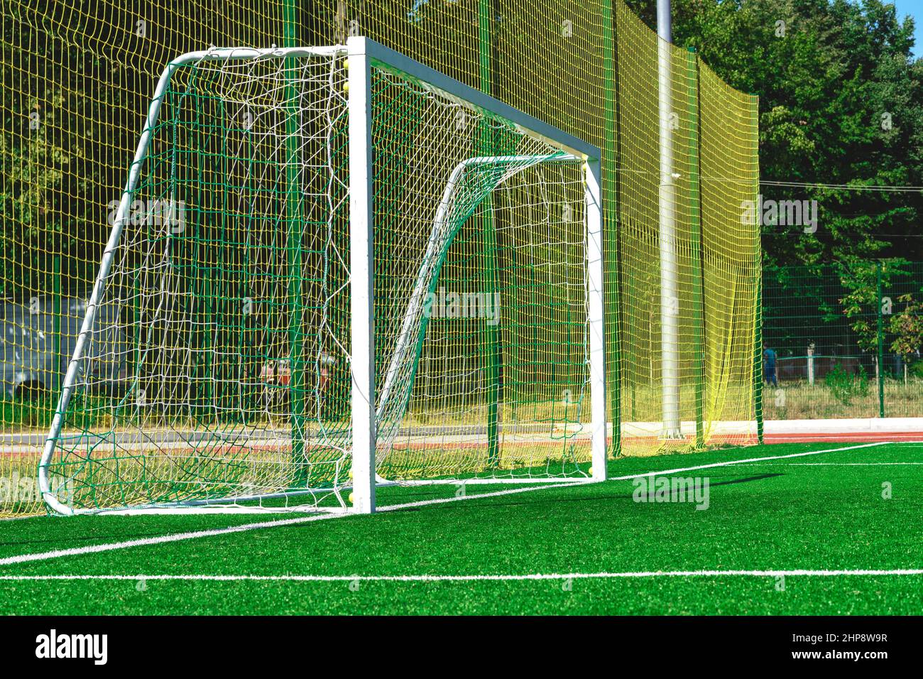 soccer gates. Football goal at the stadium. Football field with ...