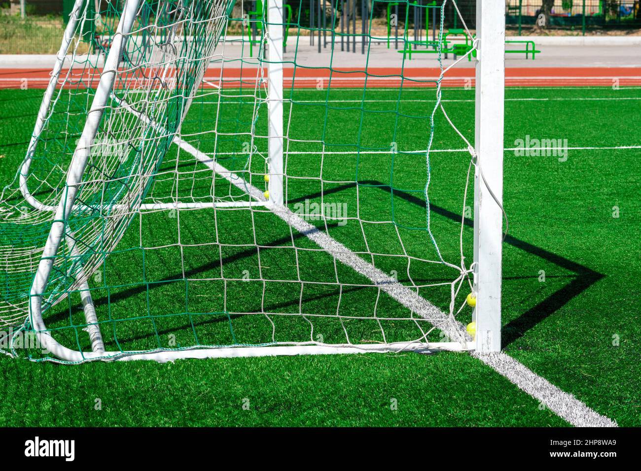 soccer gates. Football goal at the stadium. Football field with ...