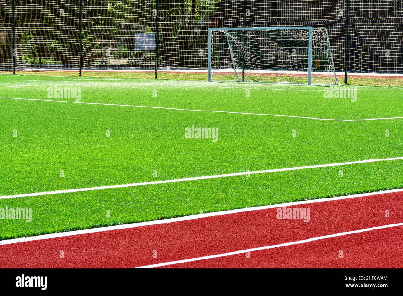 soccer gates. Football goal at the stadium. Football field with ...