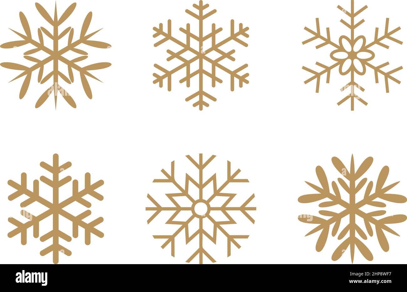 Gold frosty abstract snowflake symbols set on white background Stock ...