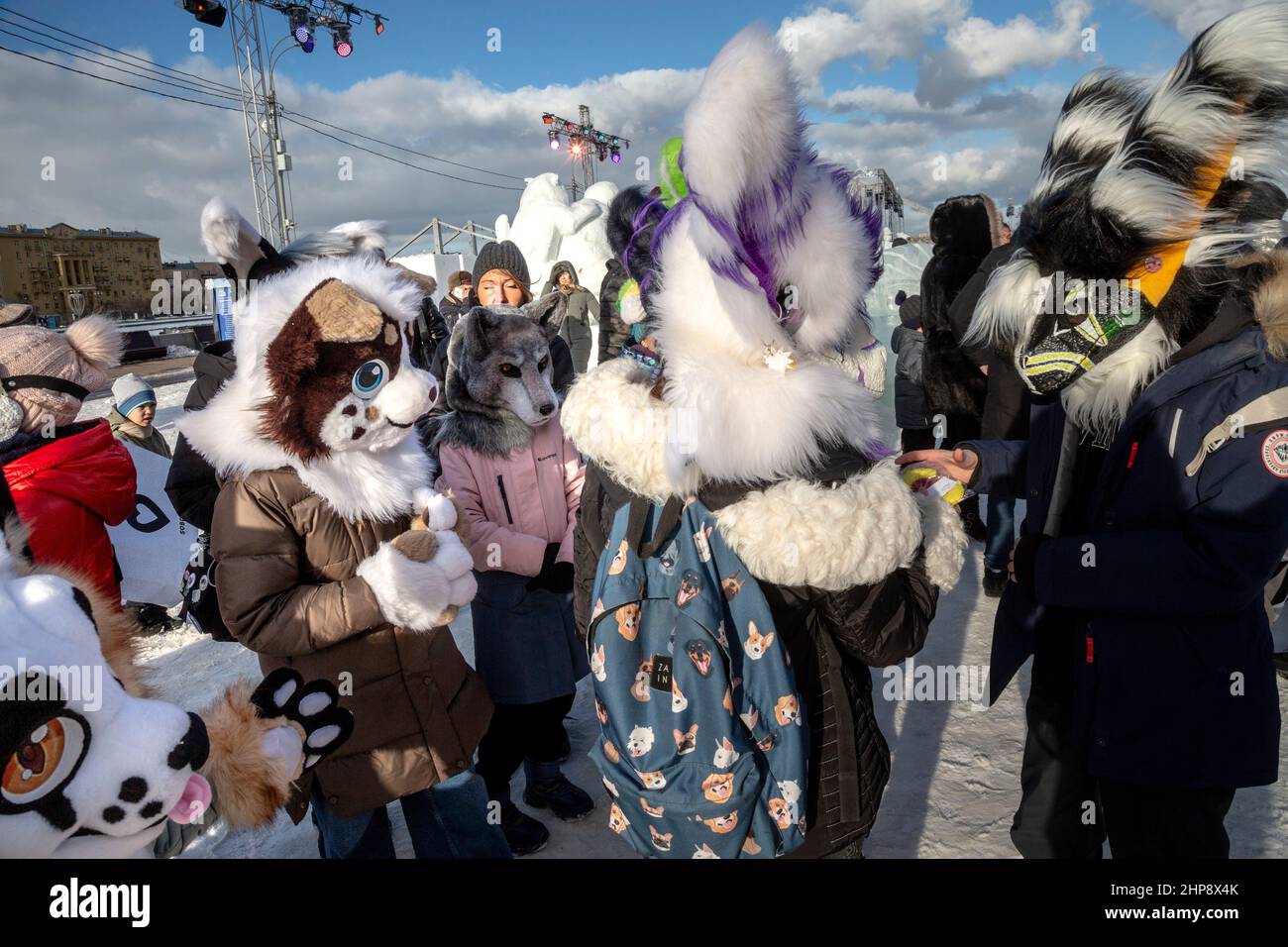 Moscow, Russia. 12th of February, 2022 Furry fandom walking along the ...