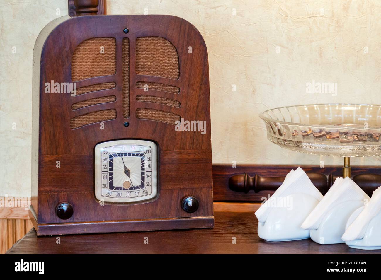 Old wooden wireless . Classic Vintage radio receiver . Retro of old ...