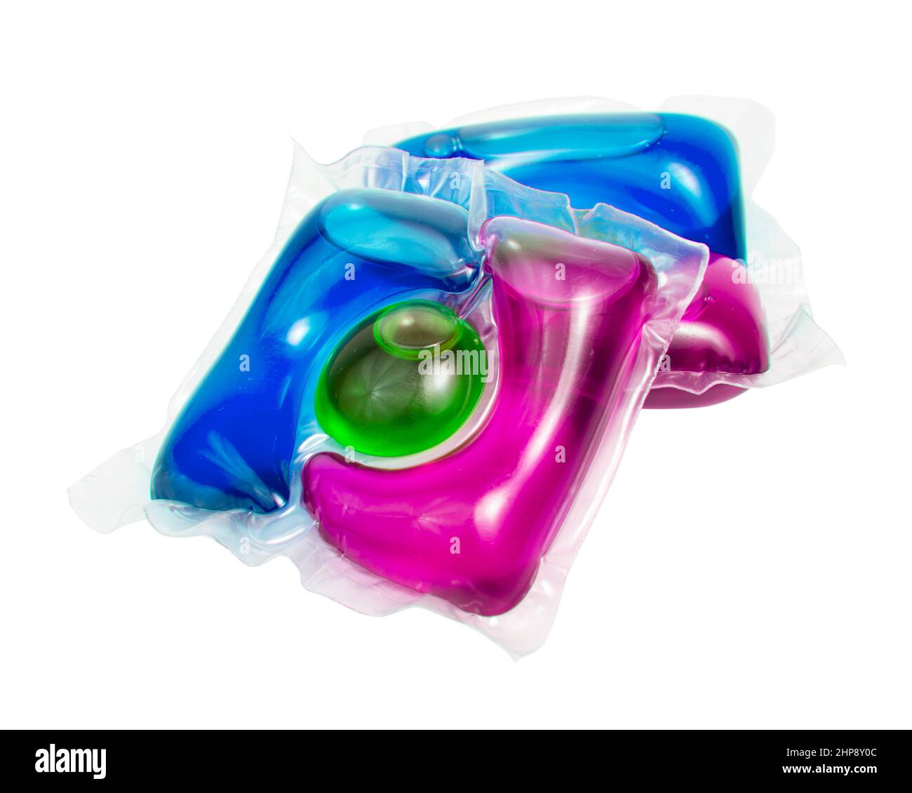 Liquid powder in gel capsule for washing multicolor isolated on the ...