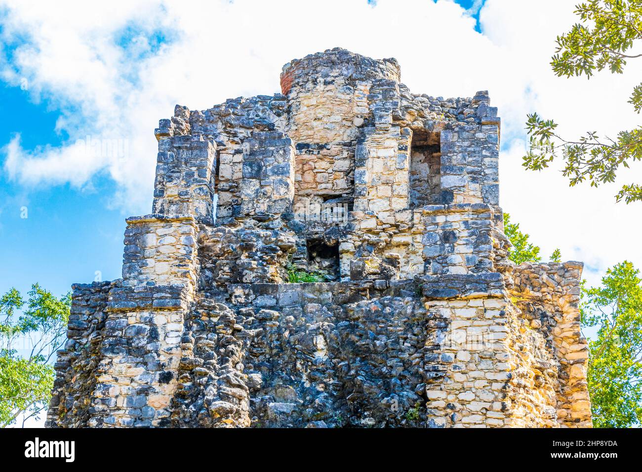 Ancient Mayan site with temple ruins pyramids and artifacts in the ...