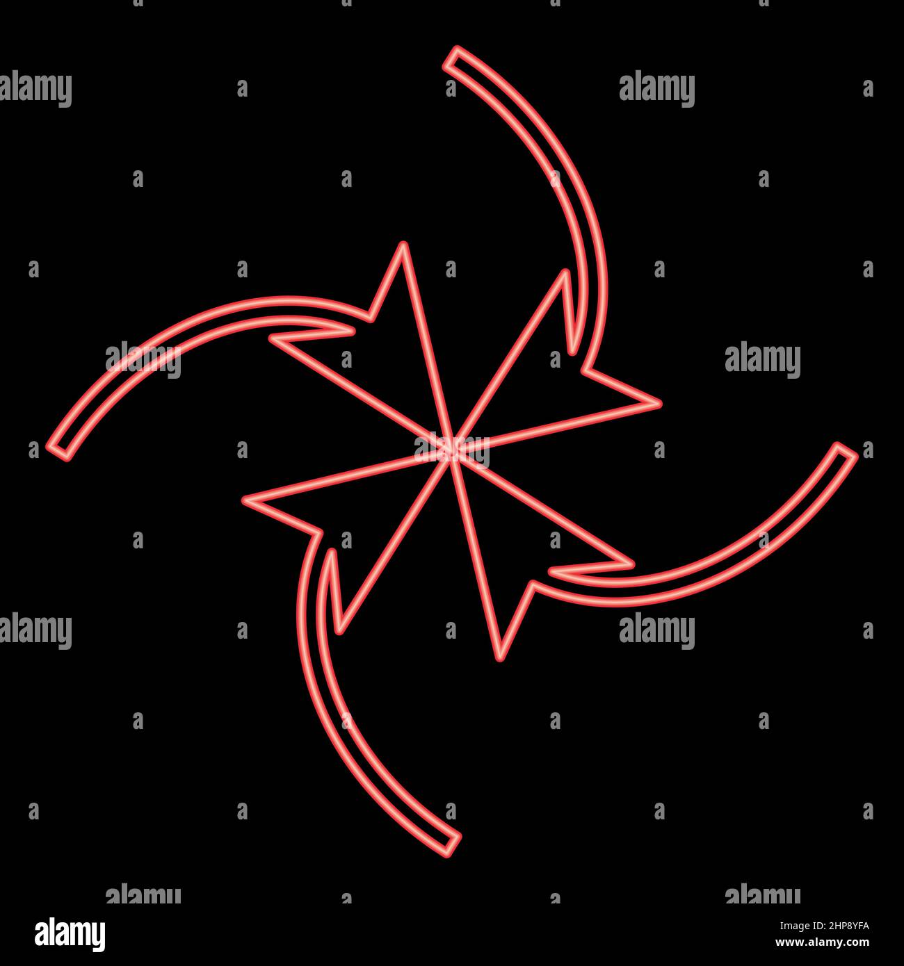 Neon four arrows loop center red color vector illustration image flat ...