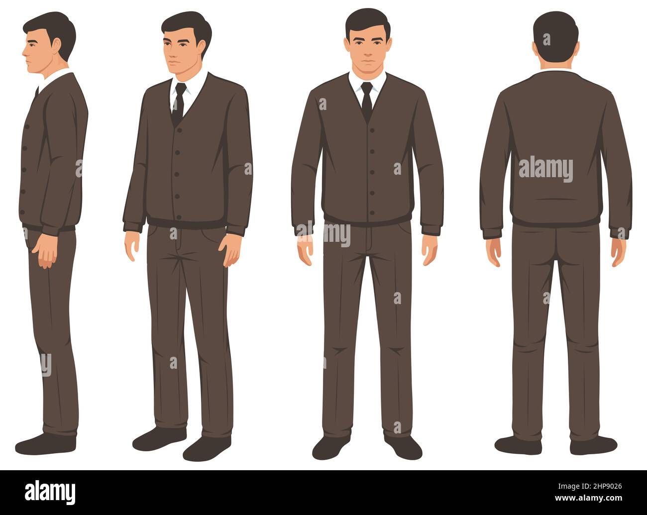 fashion man isolated, front, back and side view, vector illustration ...
