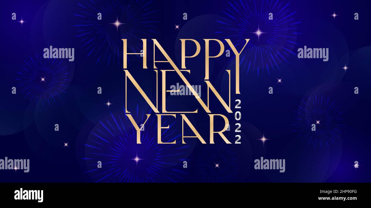 Happy New Year letter text golden color with isolated dark blue ...