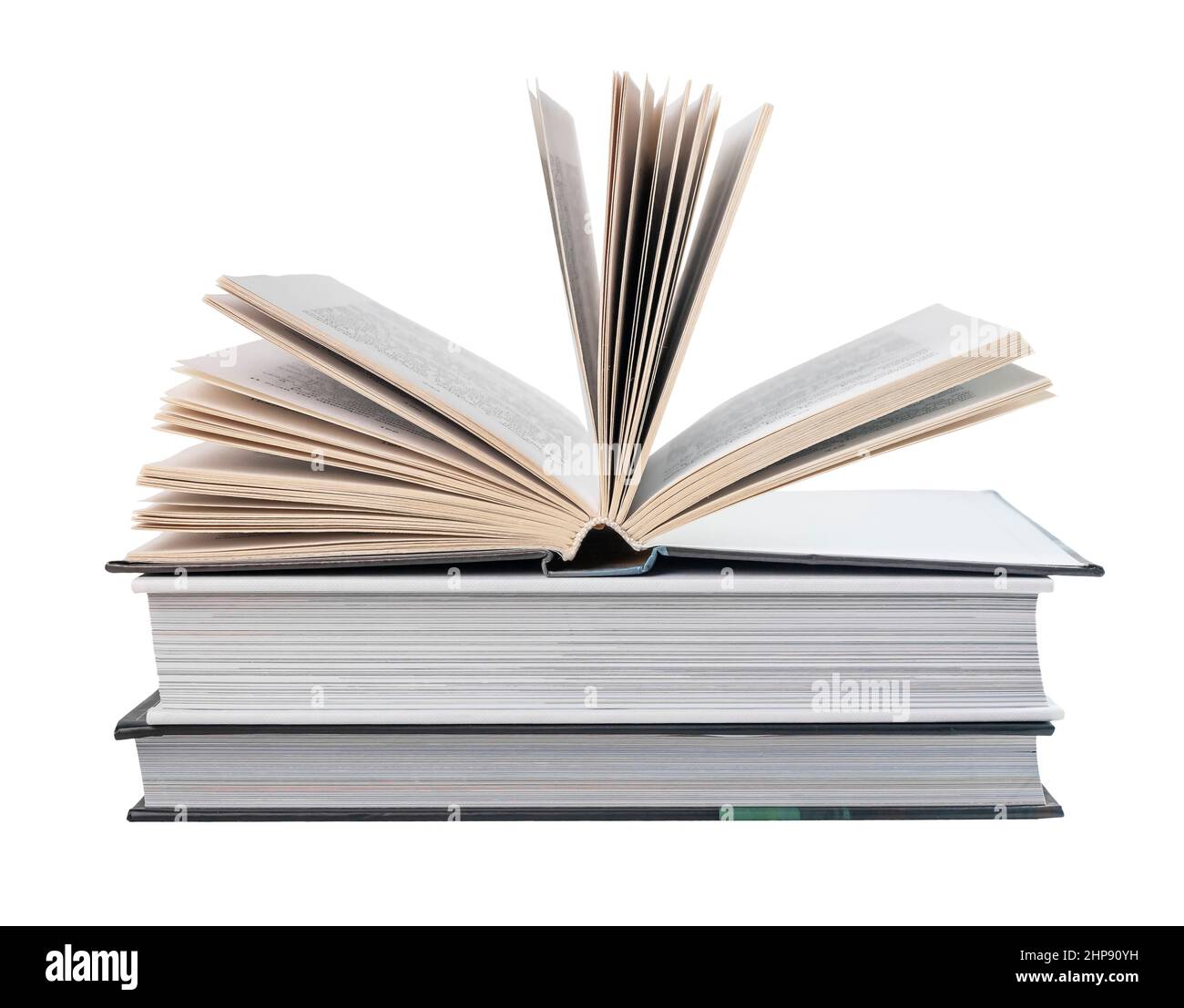 Books stack isolated on white background. Reading and turning pages ...