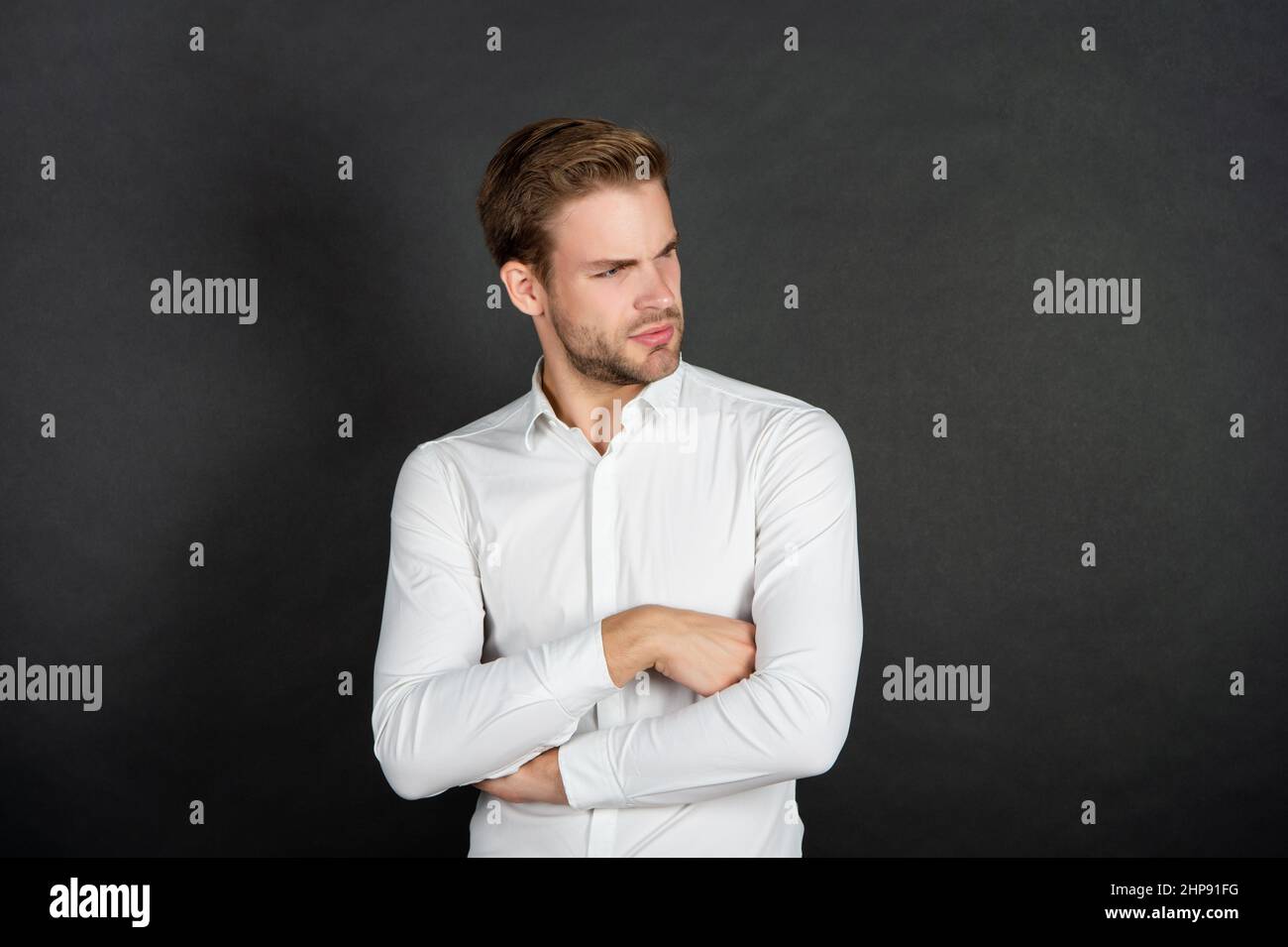 confident manager office worker on black background Stock Photo - Alamy