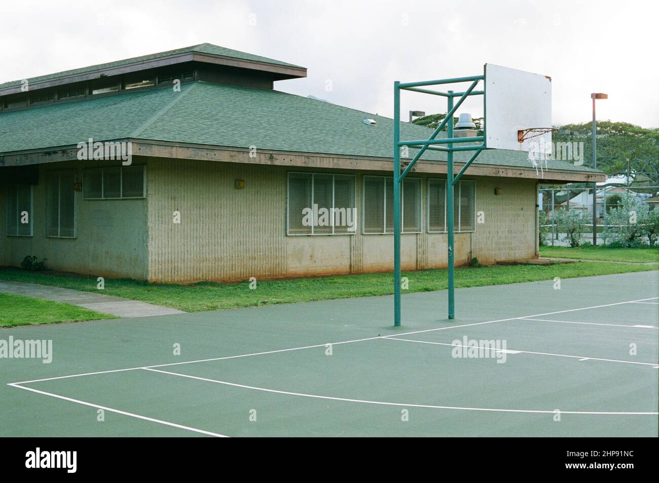 Shot of a basketball hoop court and building Kailua Hawaii Stock Photo ...