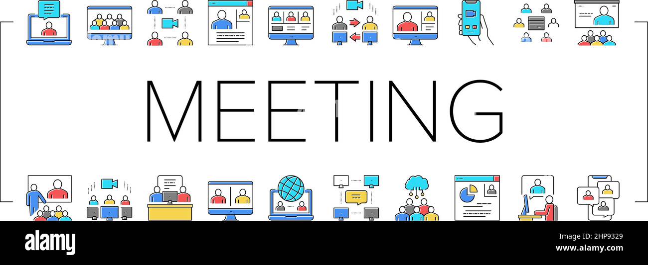 Online Video Meeting Collection Icons Set Vector Stock Vector Image ...