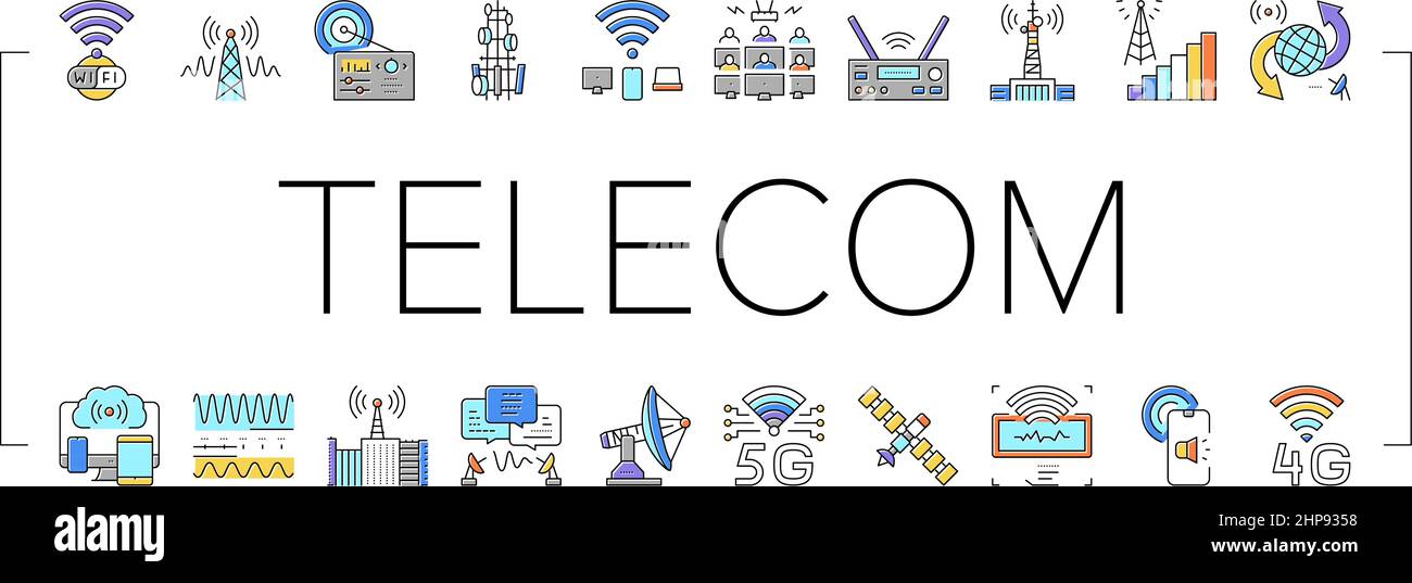 Telecommunication Technology Icons Set Vector Stock Vector Image & Art ...