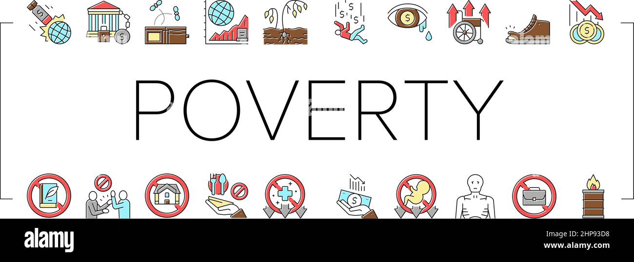 Poverty Destitution Collection Icons Set Vector Stock Vector Image ...