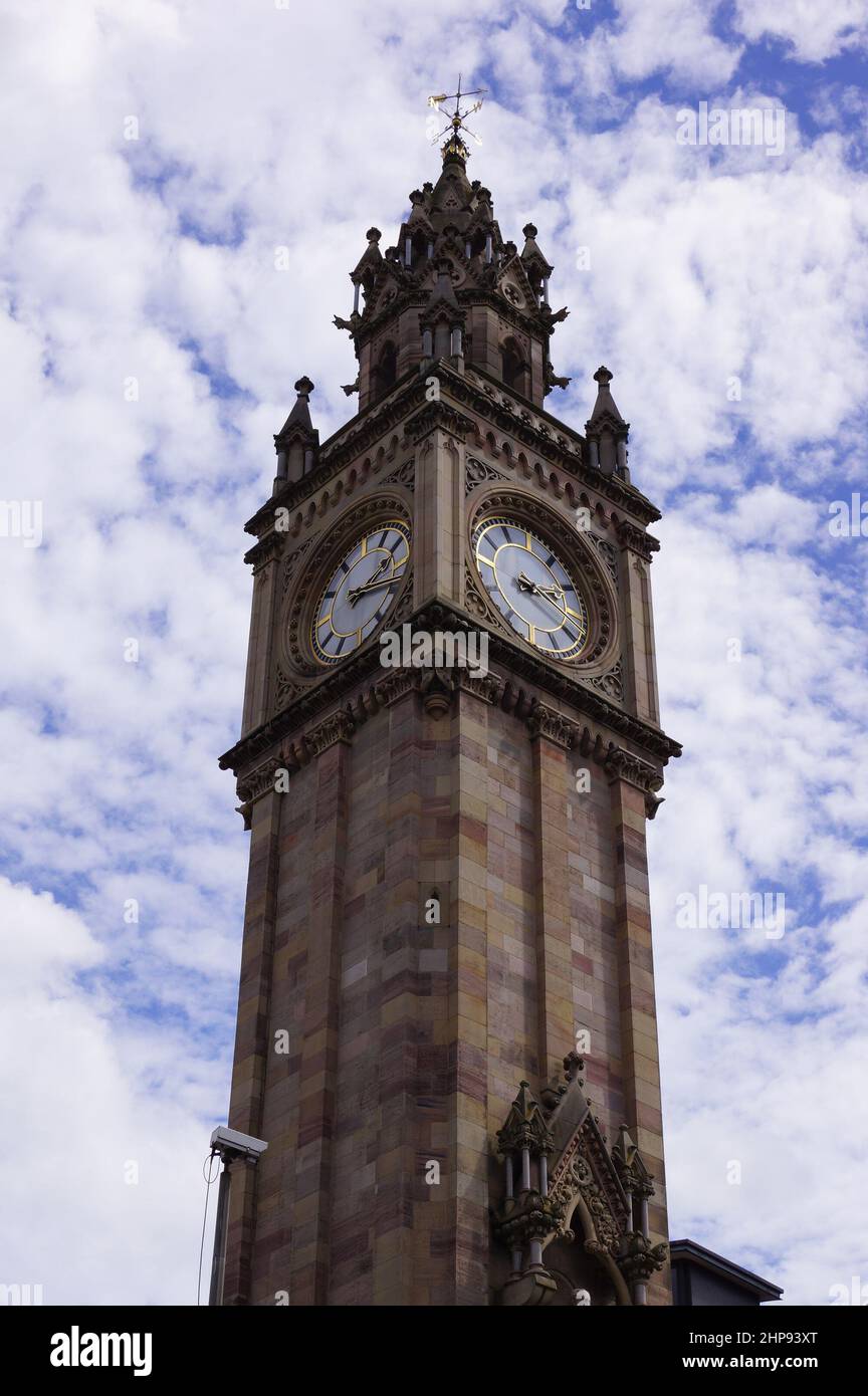 Detail of the Albert Memorial Clock in Queen's Square in Belfast ...