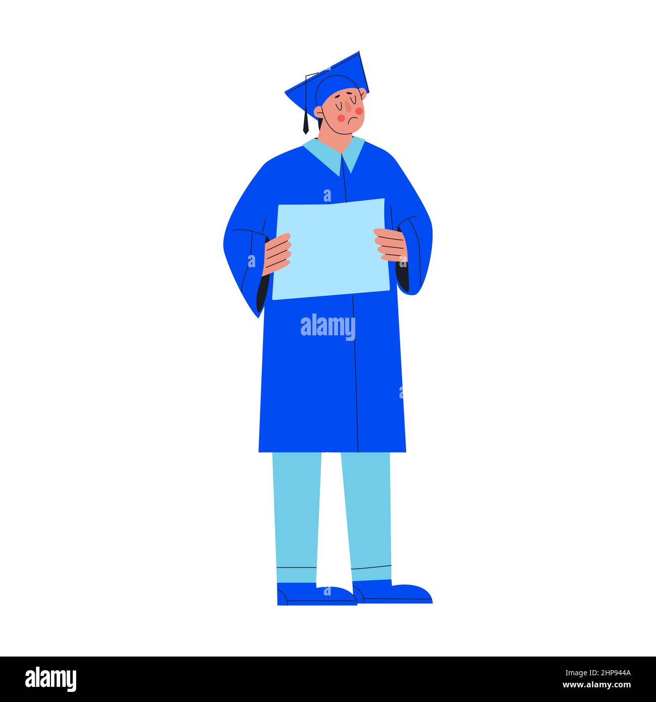 Sad guy in blue graduation gown and hat is holding sign. Problems of ...