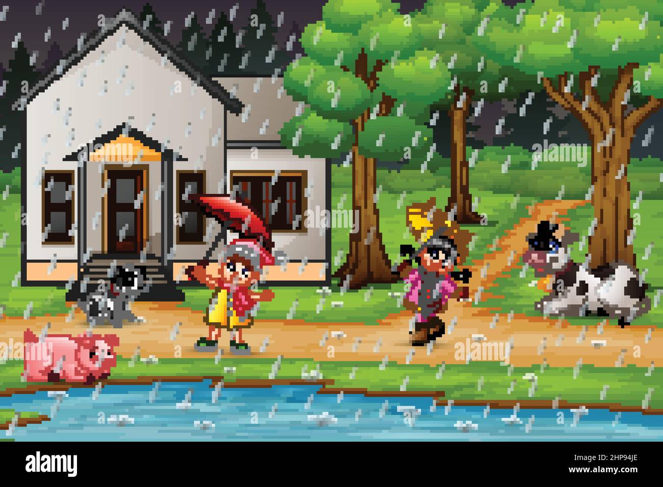 Children playing outside rain park Stock Vector Images - Alamy