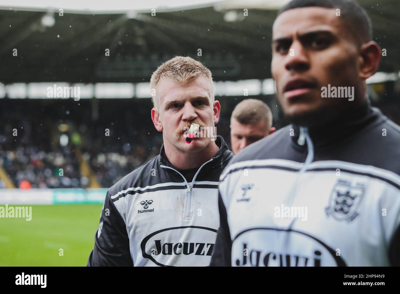 Hull, UK. 19th Feb, 2022. Brad Fash #17 of Hull FC during the pre match ...
