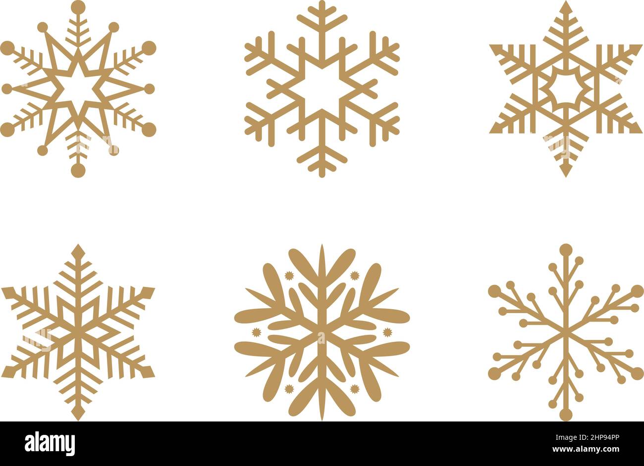 Gold frosty abstract snowflake symbols set on white background Stock ...