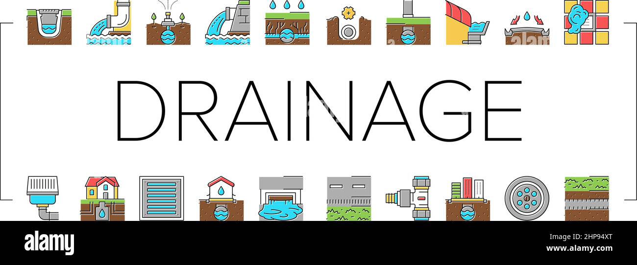 Drainage Water System Collection Icons Set Vector Stock Vector Image ...