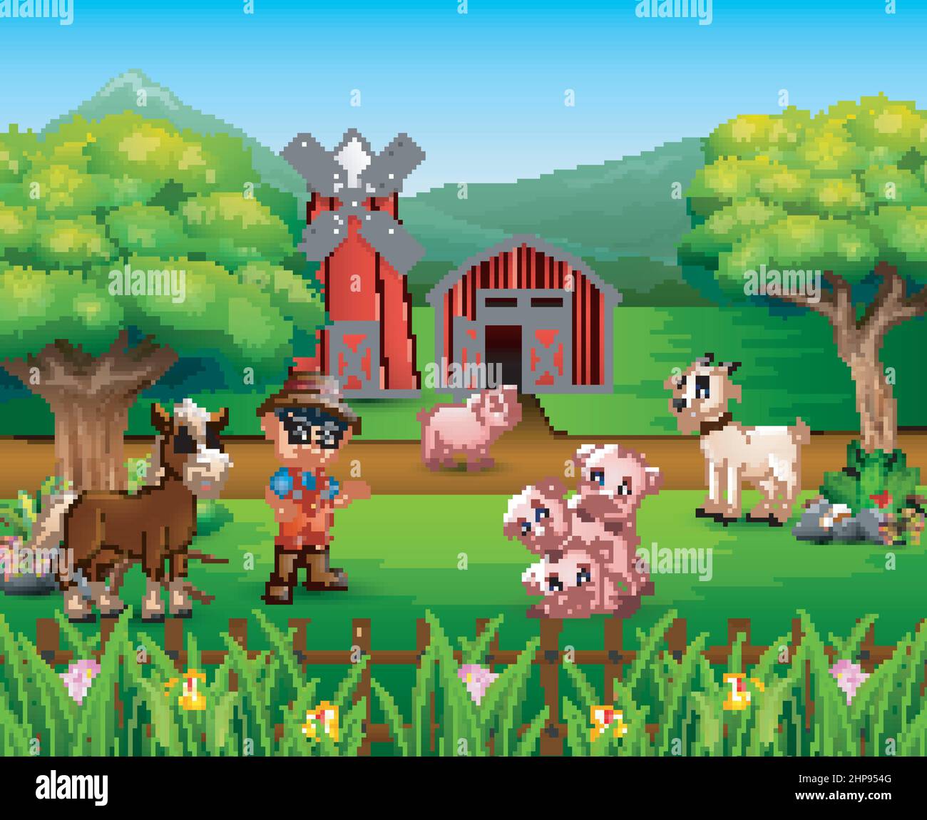 Farmers farm animals illustration Stock Vector Images - Alamy