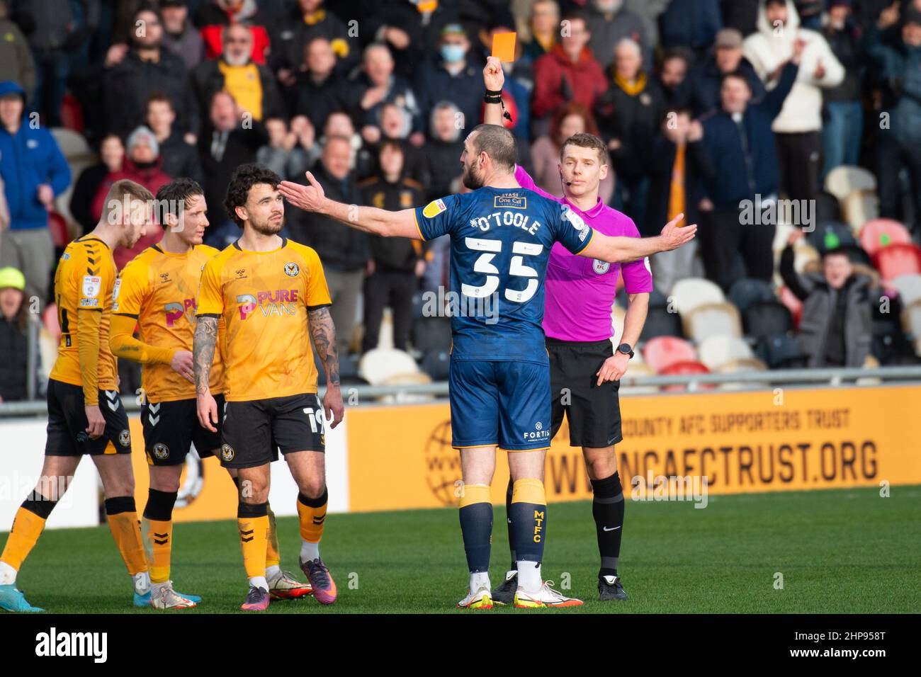 Newport, UK. 19th Feb, 2022. John-Joe O'Toole of Mansfield Town is ...