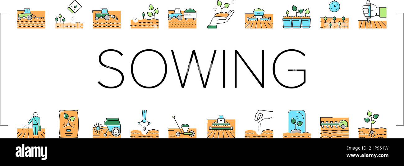 Sowing Agricultural Collection Icons Set Vector Stock Vector Image ...