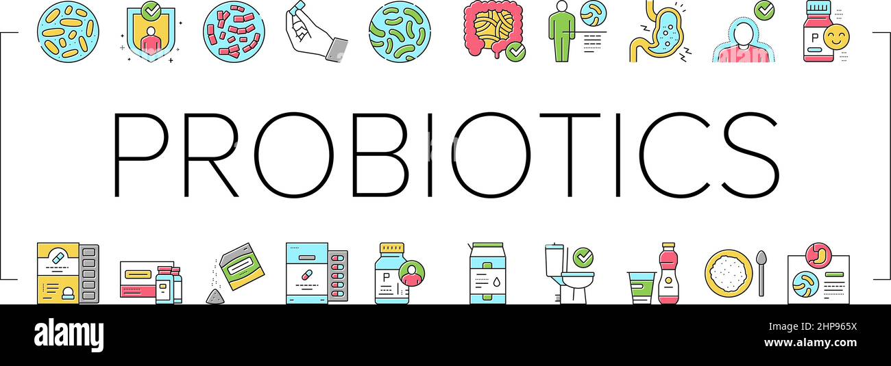 Probiotics Bacterium Collection Icons Set Vector Stock Vector Image ...