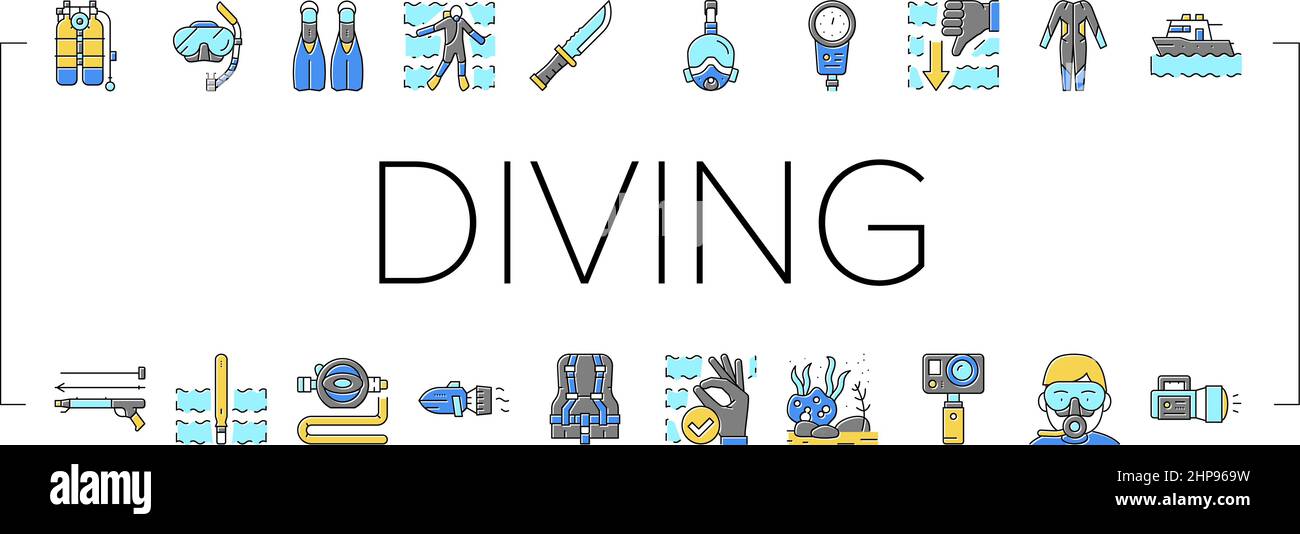 Diving Scuba Equipment Collection Icons Set Vector Stock Vector Image ...