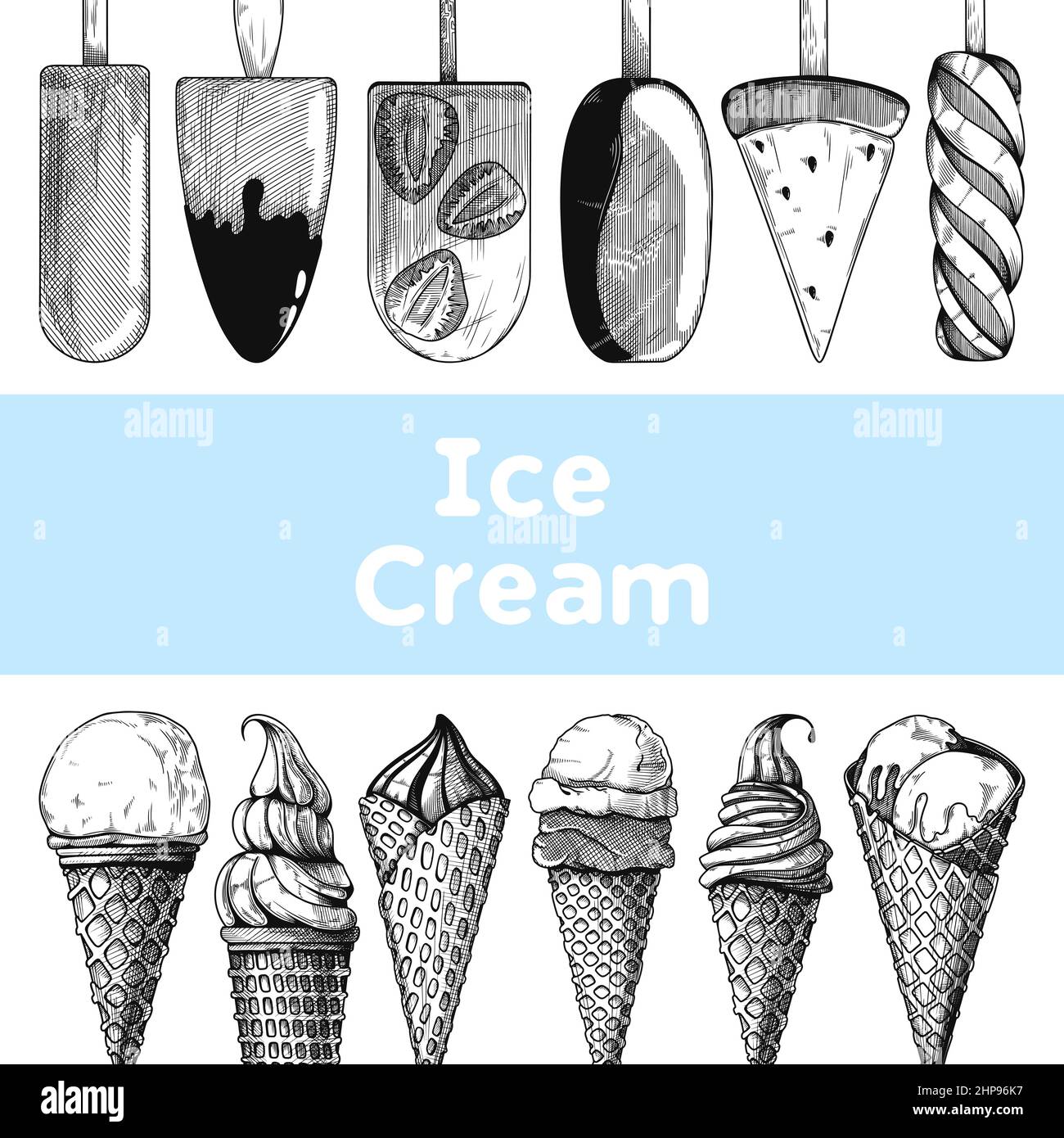 Pattern with ice cream. Realistic ice cream. Vector illustration in ...