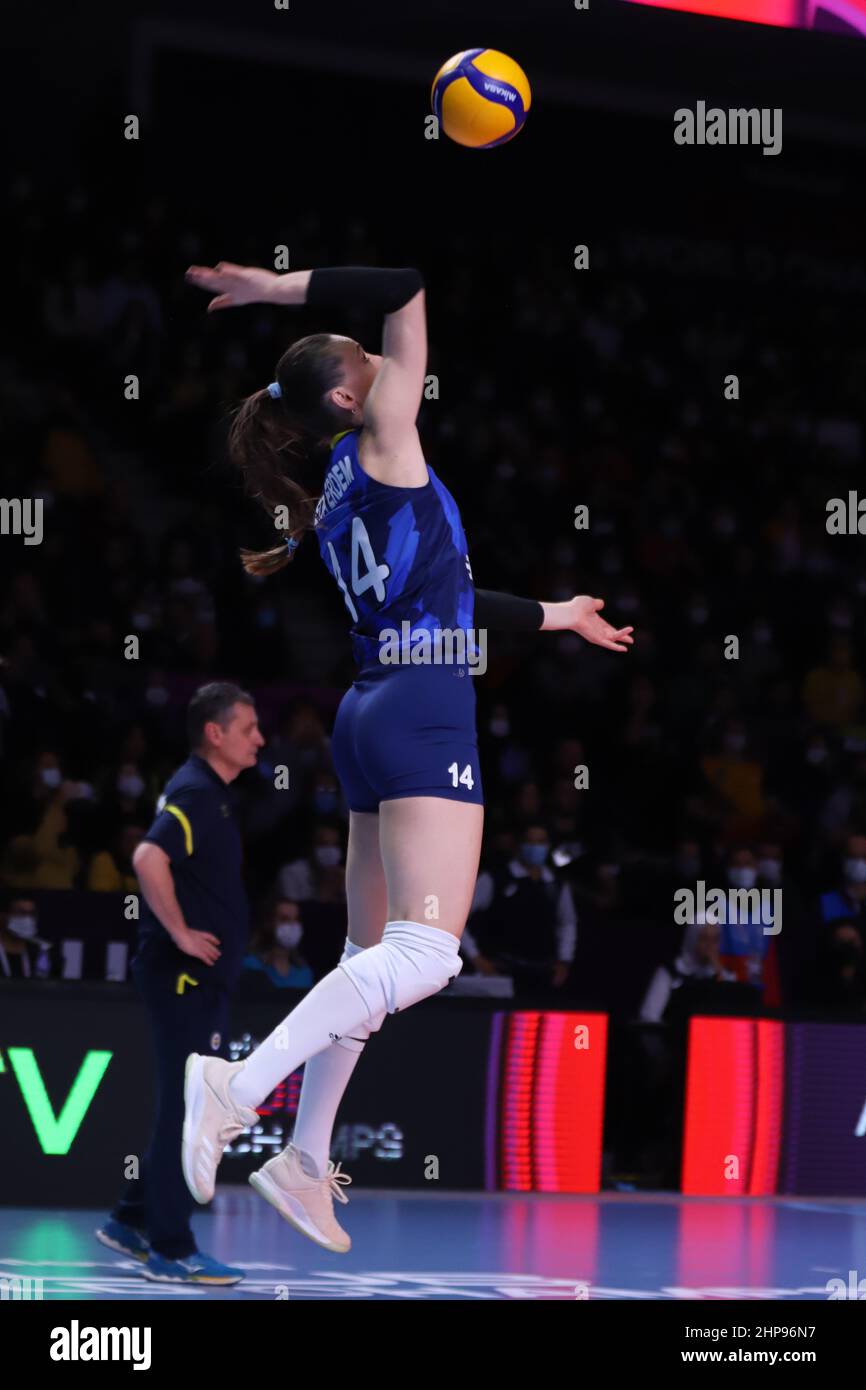 ANKARA, TURKEY - DECEMBER 19, 2021: Eda Erdem Dundar serves in ...