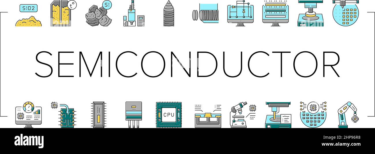 Semiconductor Manufacturing Plant Icons Set Vector Stock Vector Image ...