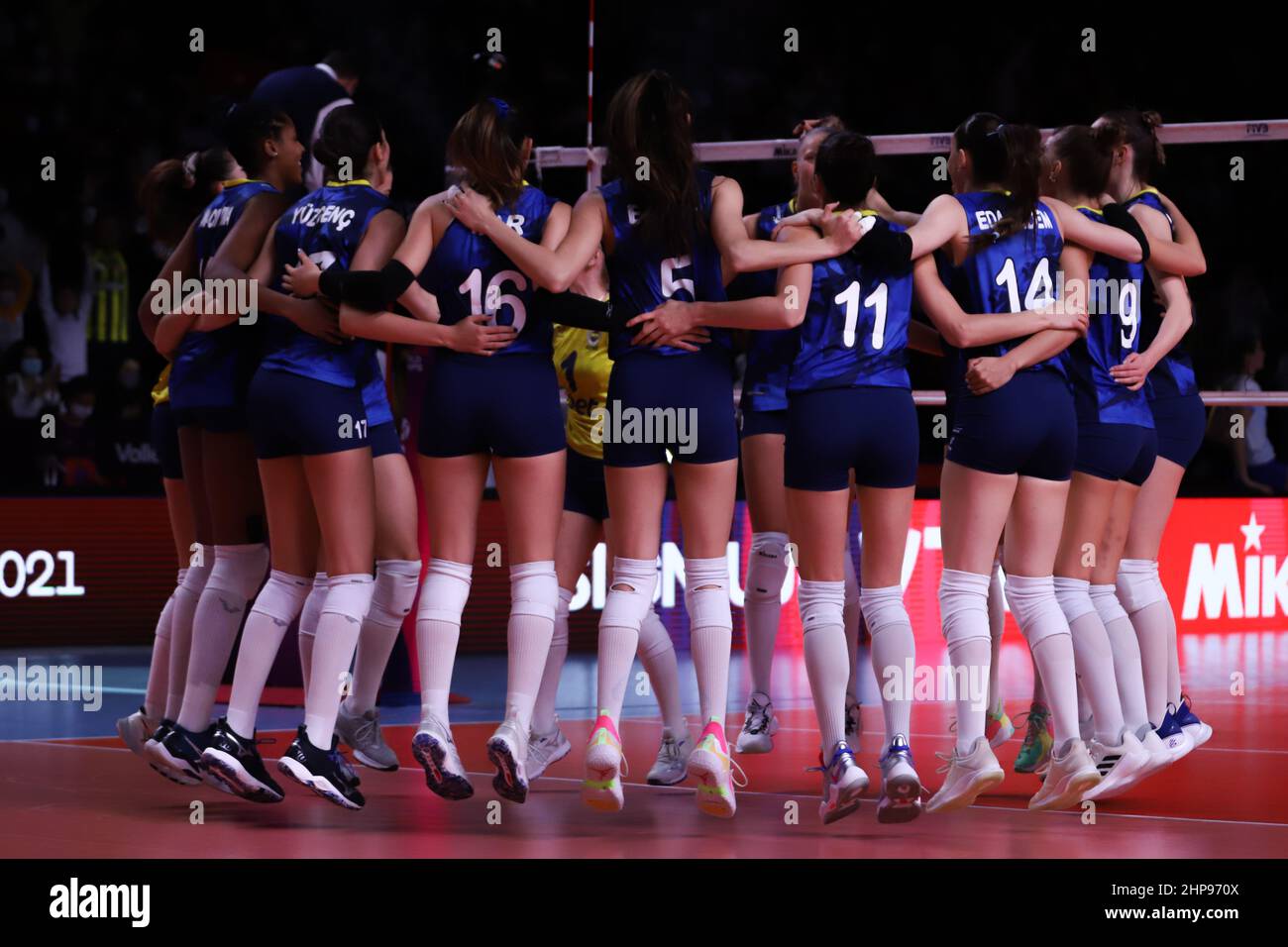 ANKARA, TURKEY - DECEMBER 19, 2021: Fenerbahce players celebrating winning of Itambe Minas 3rd ...
