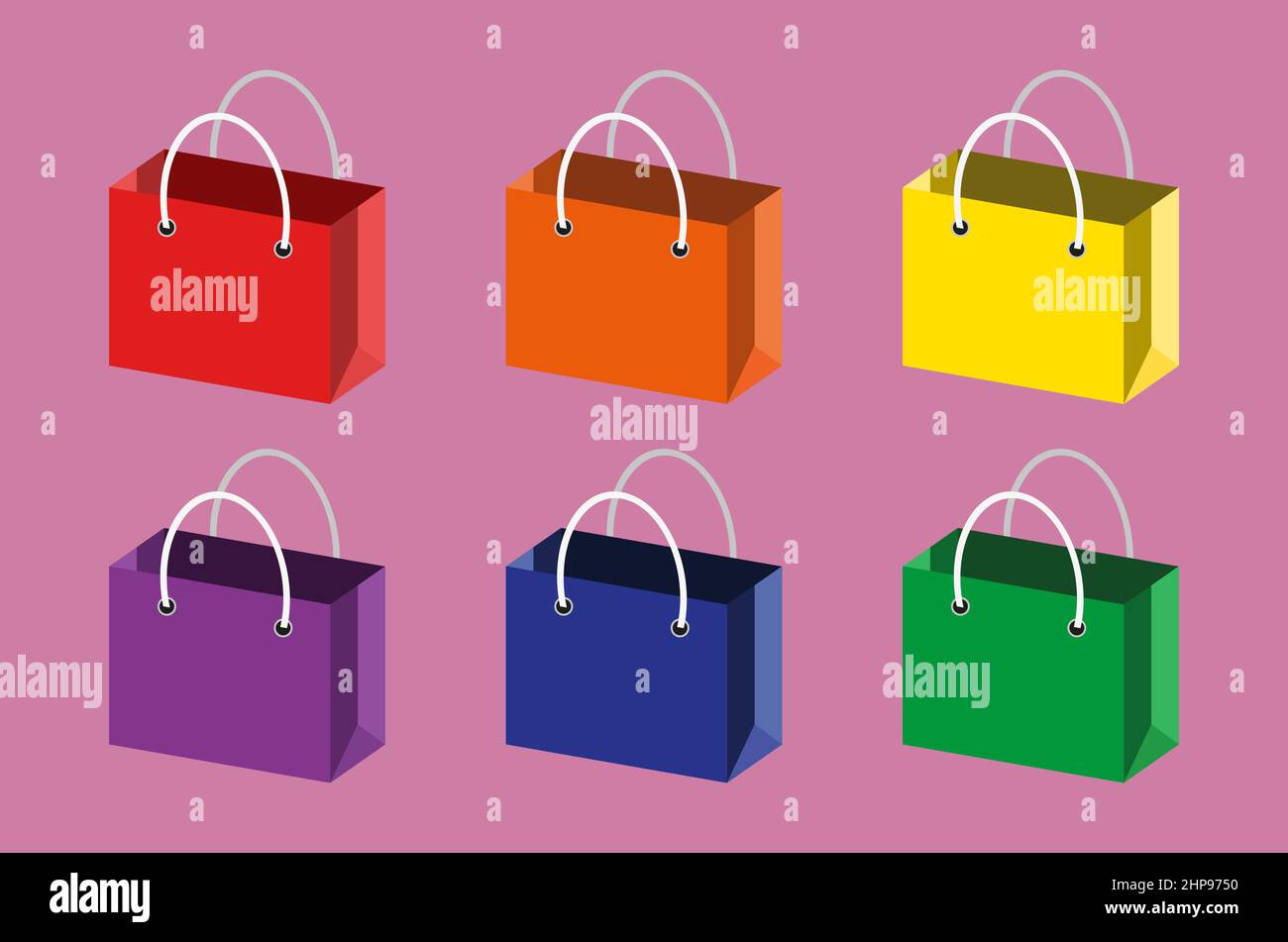Vector set of six paper bags on pink background Stock Vector Image ...