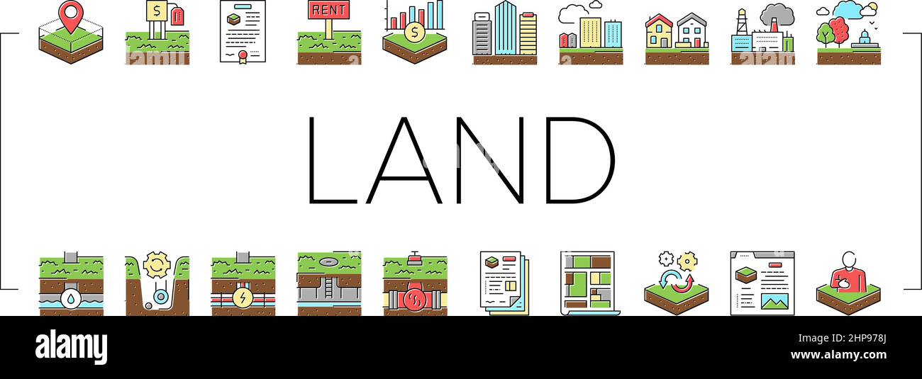 Land Property Business Collection Icons Set Vector Stock Vector Image ...