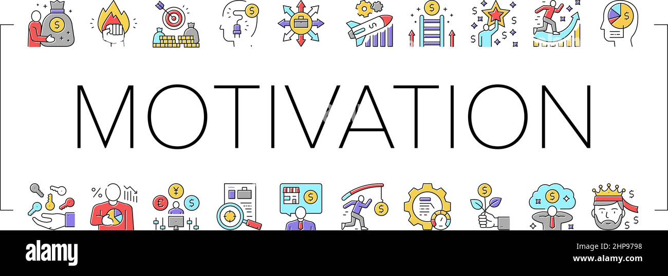 Business Motivation Collection Icons Set Vector Stock Vector Image ...