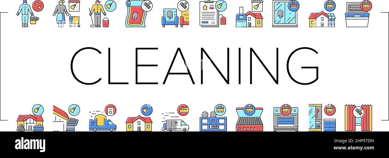 Cleaning Building And Equipment Icons Set Vector Stock Vector Image ...