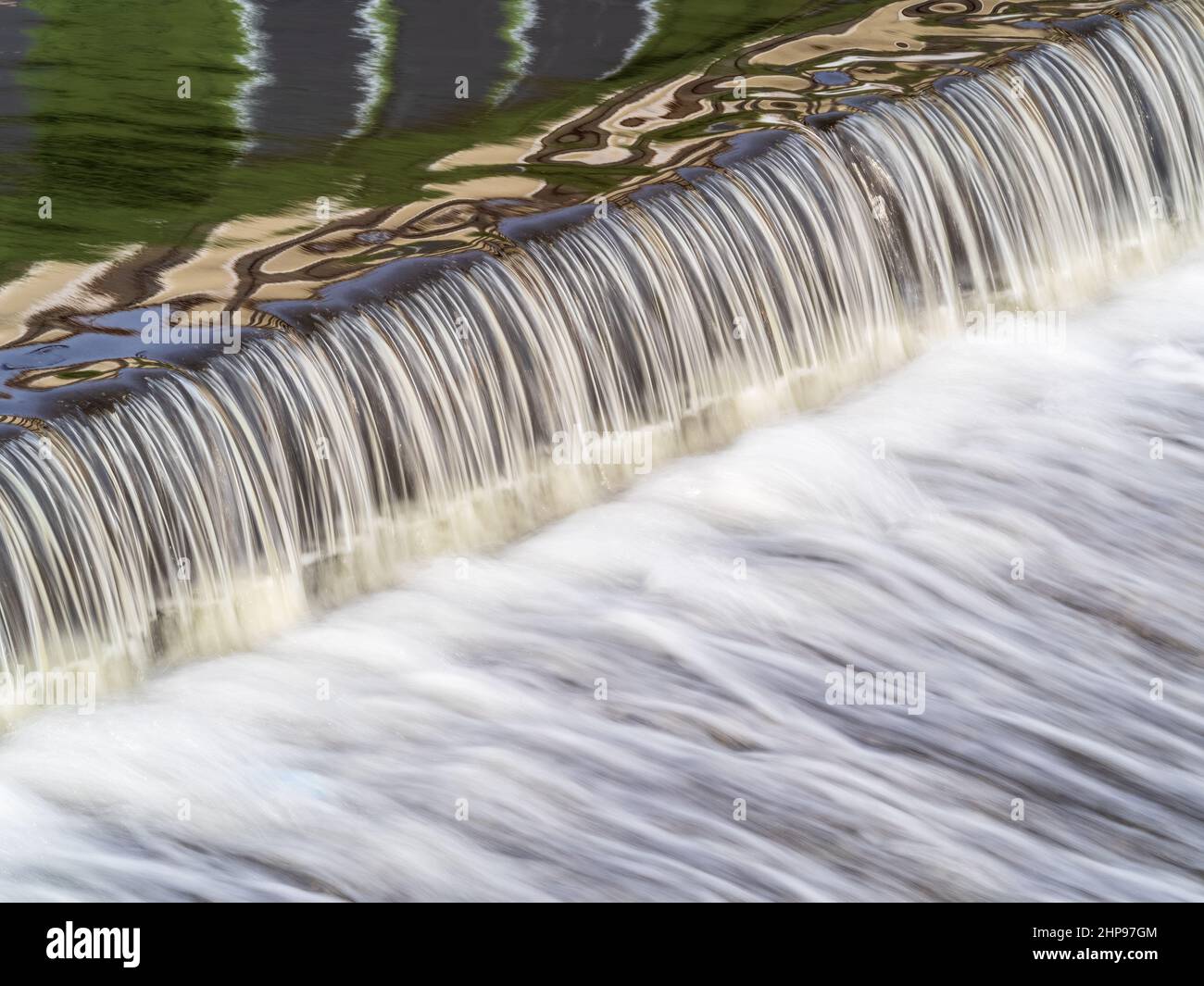 A small flat cascade in a calm river. Water background Stock Photo - Alamy