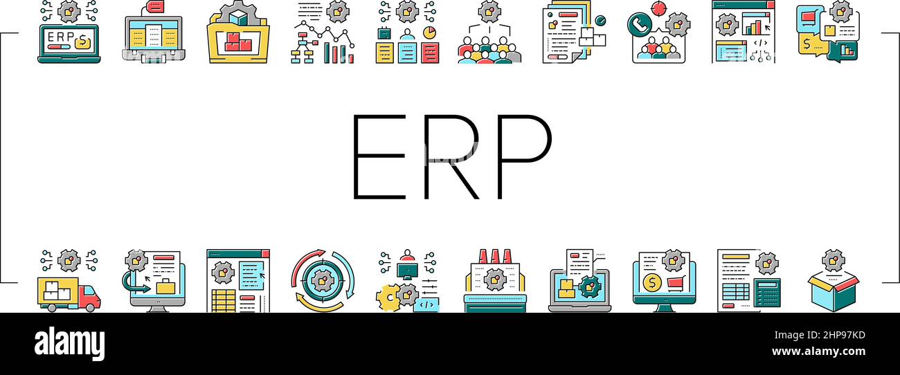 Erp Enterprise Resource Planning Icons Set Vector Stock Vector Image ...