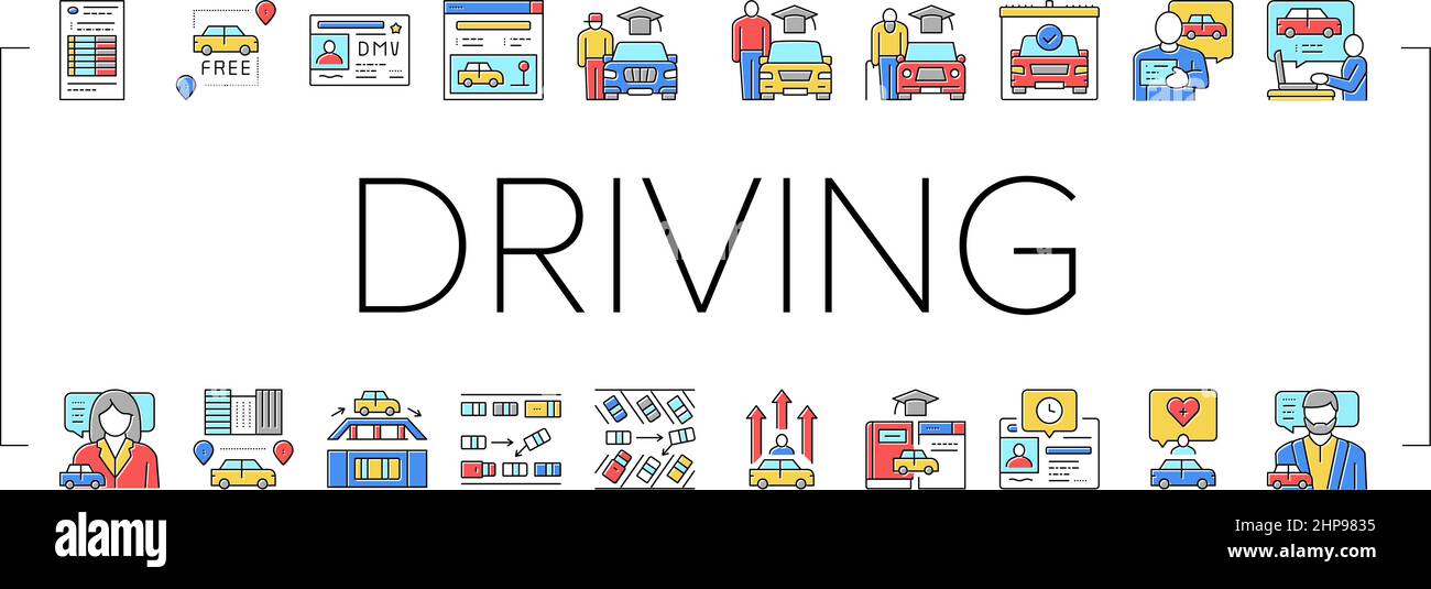 Driving School Lesson Collection Icons Set Vector Stock Vector Image ...