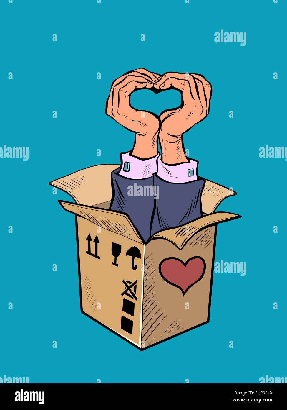 Mens hands heart gesture box valentine surprise greeting, love romance ...
