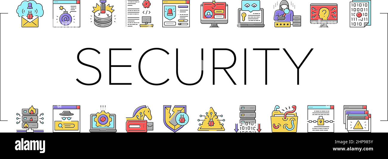 Cyber Security System Technology Icons Set Vector Stock Vector Image ...