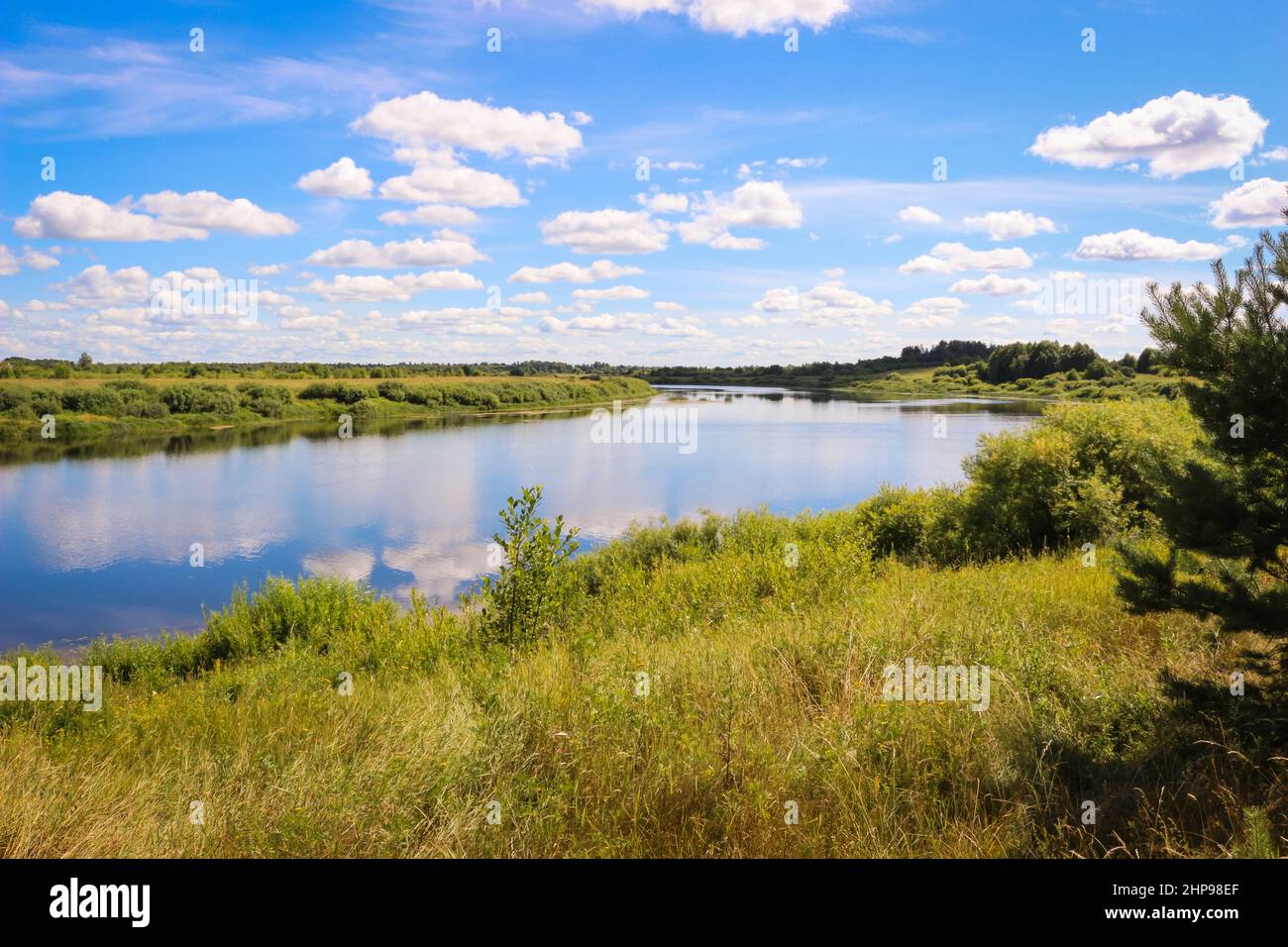 Beautiful Landscape with reflection on River Sky and Clouds Stock Photo ...