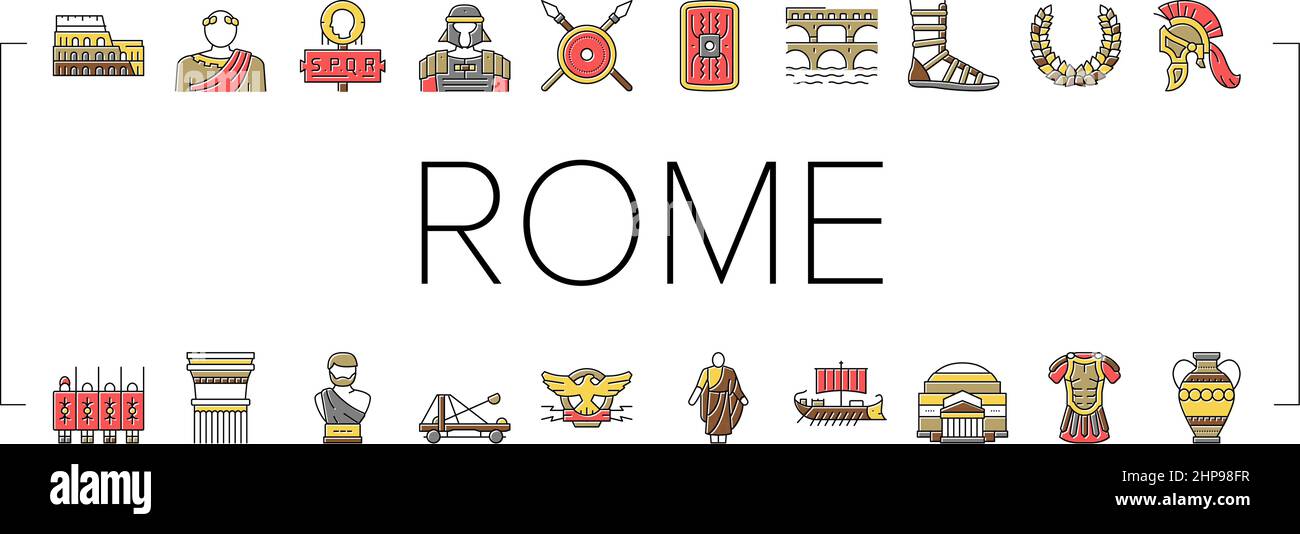 Ancient Rome Antique History Icons Set Vector Stock Vector Image & Art ...