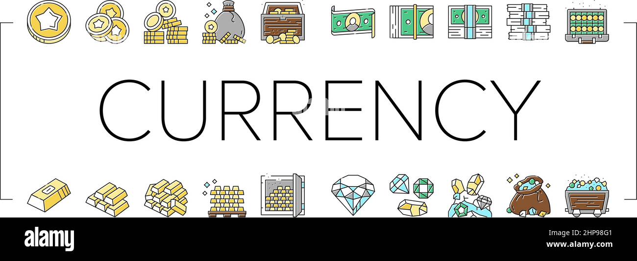 Currency Video Games Collection Icons Set Vector Stock Vector Image ...