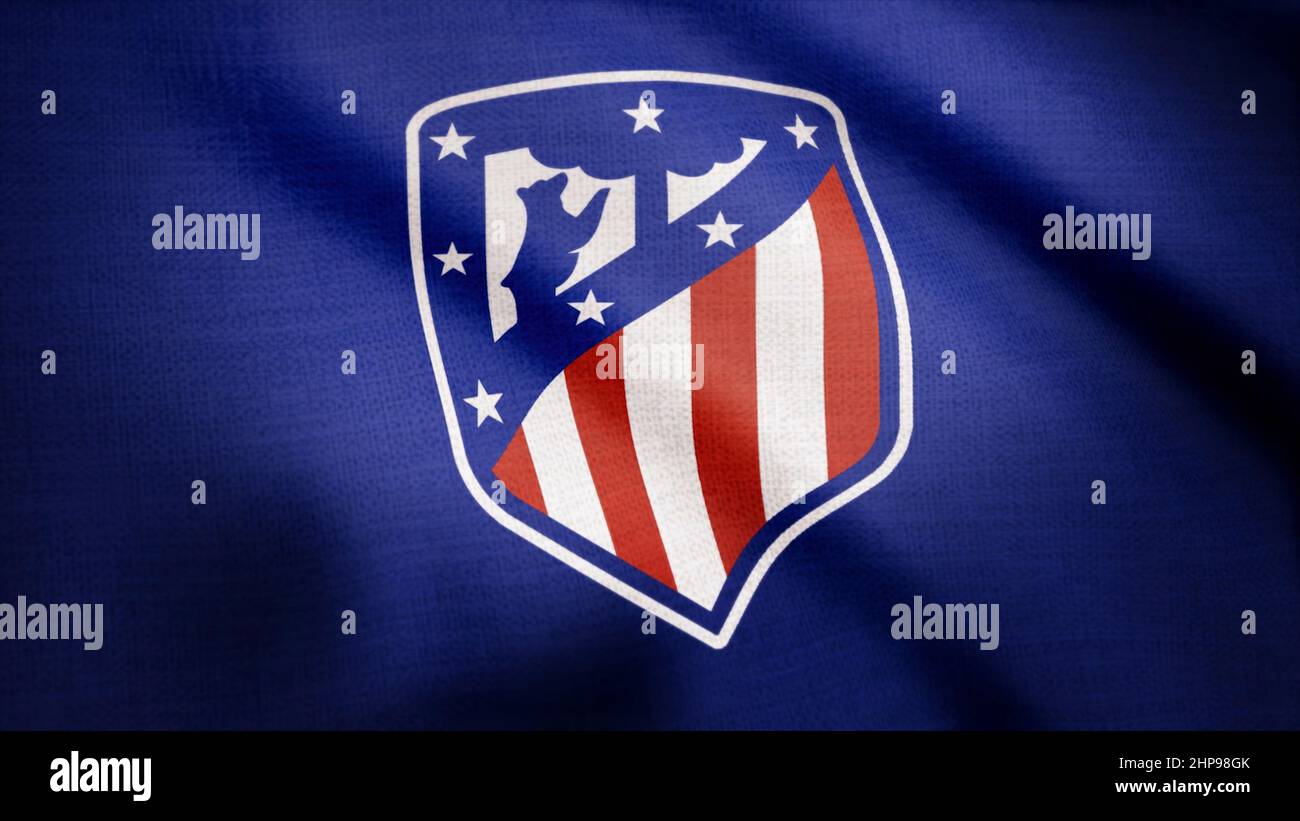 Atletico de Madrid flag waving. Waving flag with Atletico Madrid ...